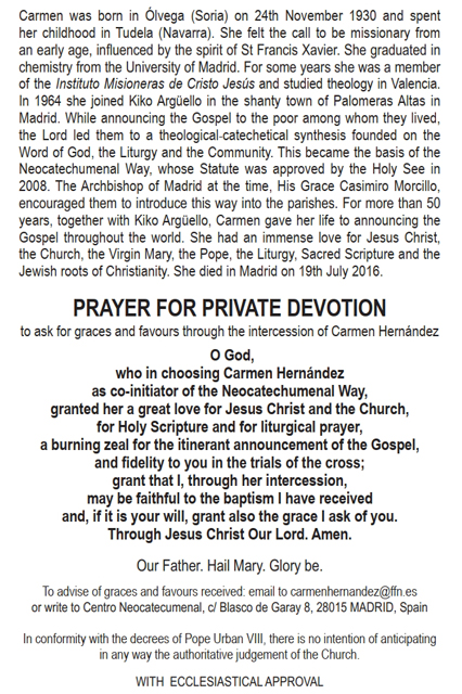 Praying for the intercession of Carmen Hernández – Neocatechumenal Way